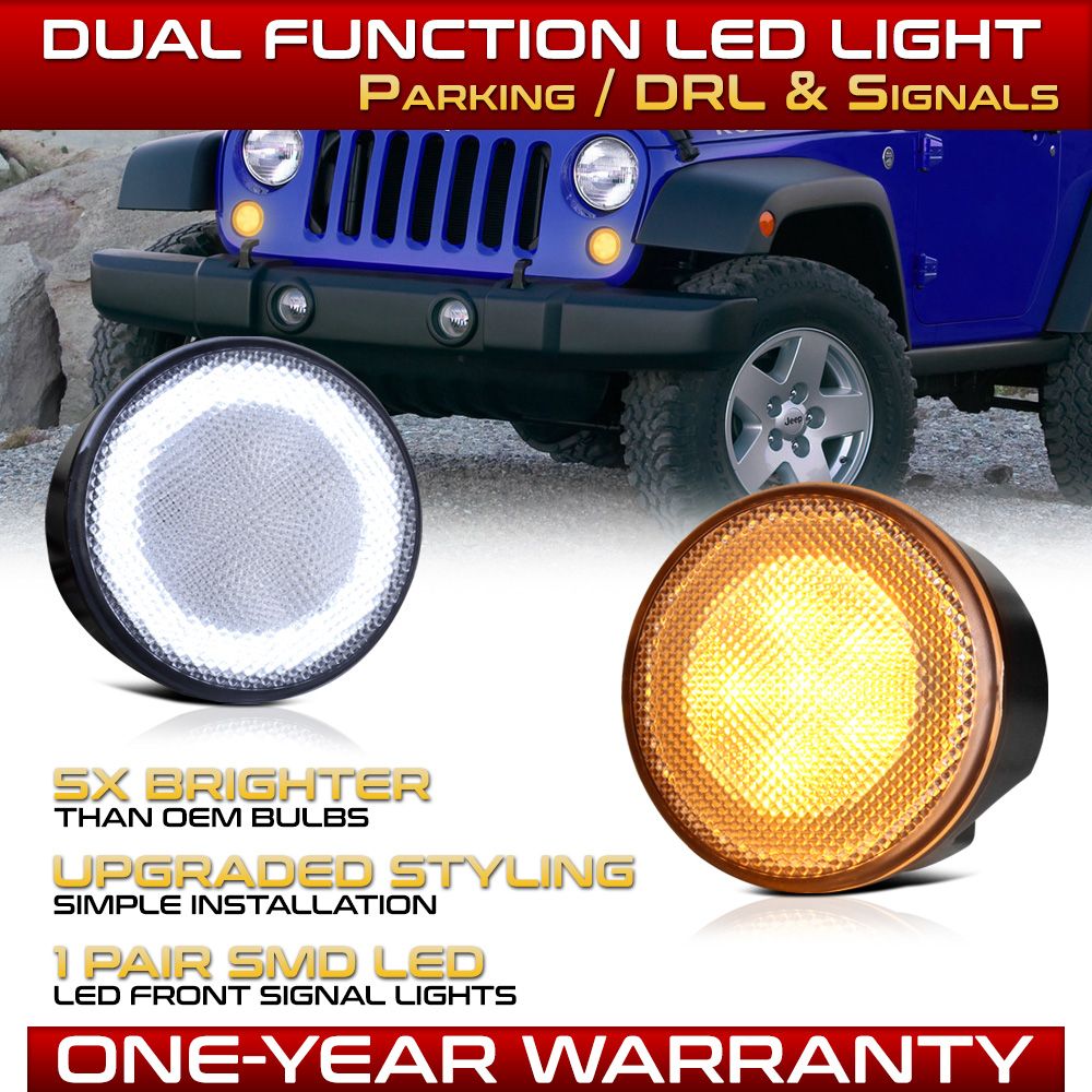 07-17 Jeep Wrangler JK Front LED Parking & Signal Lights - Clear Lens - LACV-FSN-JWG07-SBLED-C
