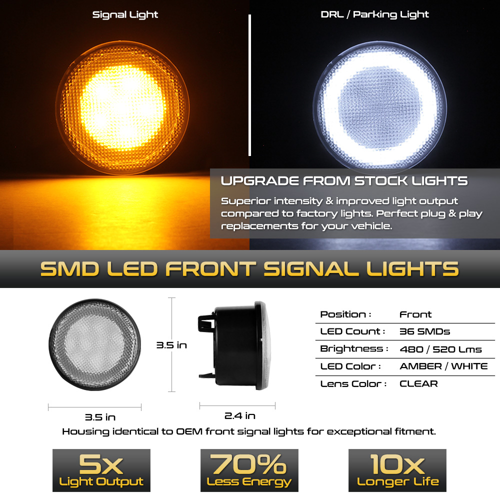 07-17 Jeep Wrangler JK Front LED Parking & Signal Lights - Clear Lens - LACV-FSN-JWG07-SBLED-C