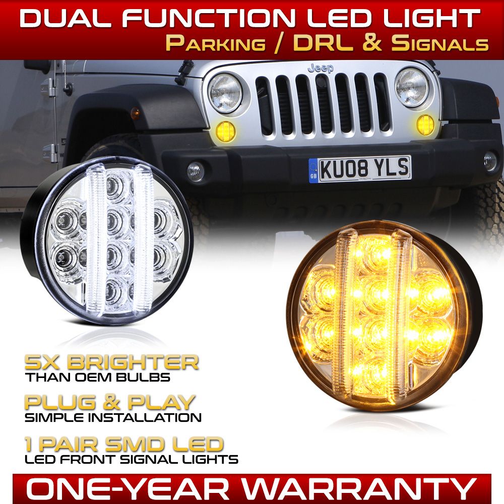 07-17 Jeep Wrangler JK Front LED Parking & Signal Lights - Clear Lens - LACV-FSN-JWRA07-DS-C