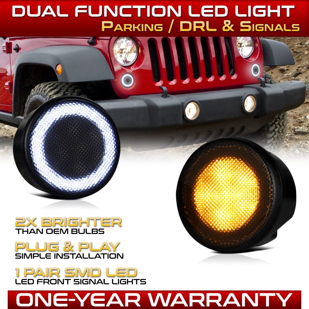 07-17 Jeep Wrangler JK Front LED Parking & Signal Lights - Smoked Lens - LACV-FSN-JWG07-SBLED-SM