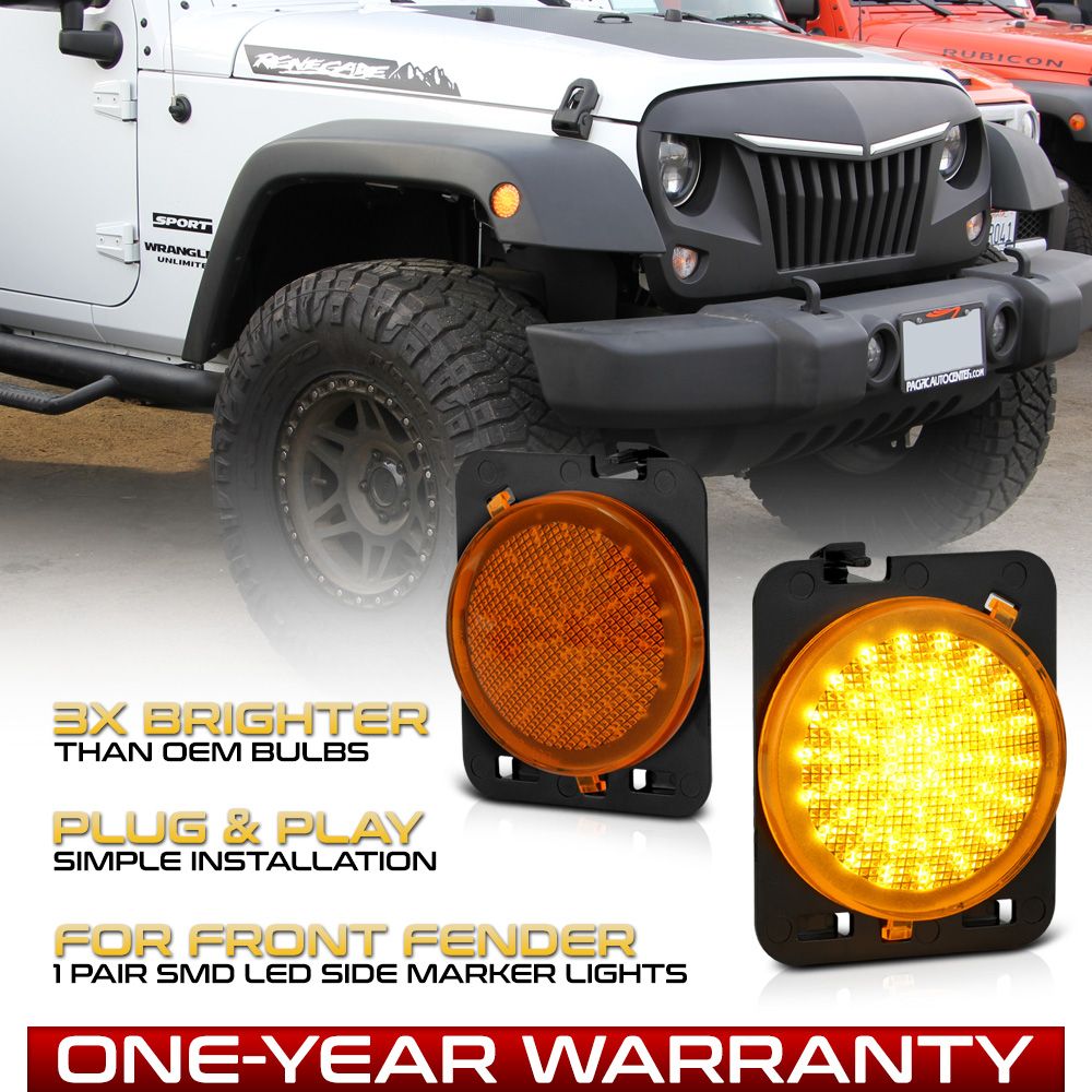 07-18 Jeep Wrangler JK Amber LED Side Marker Lights - LAC-SML-JWA07-AM-AMB