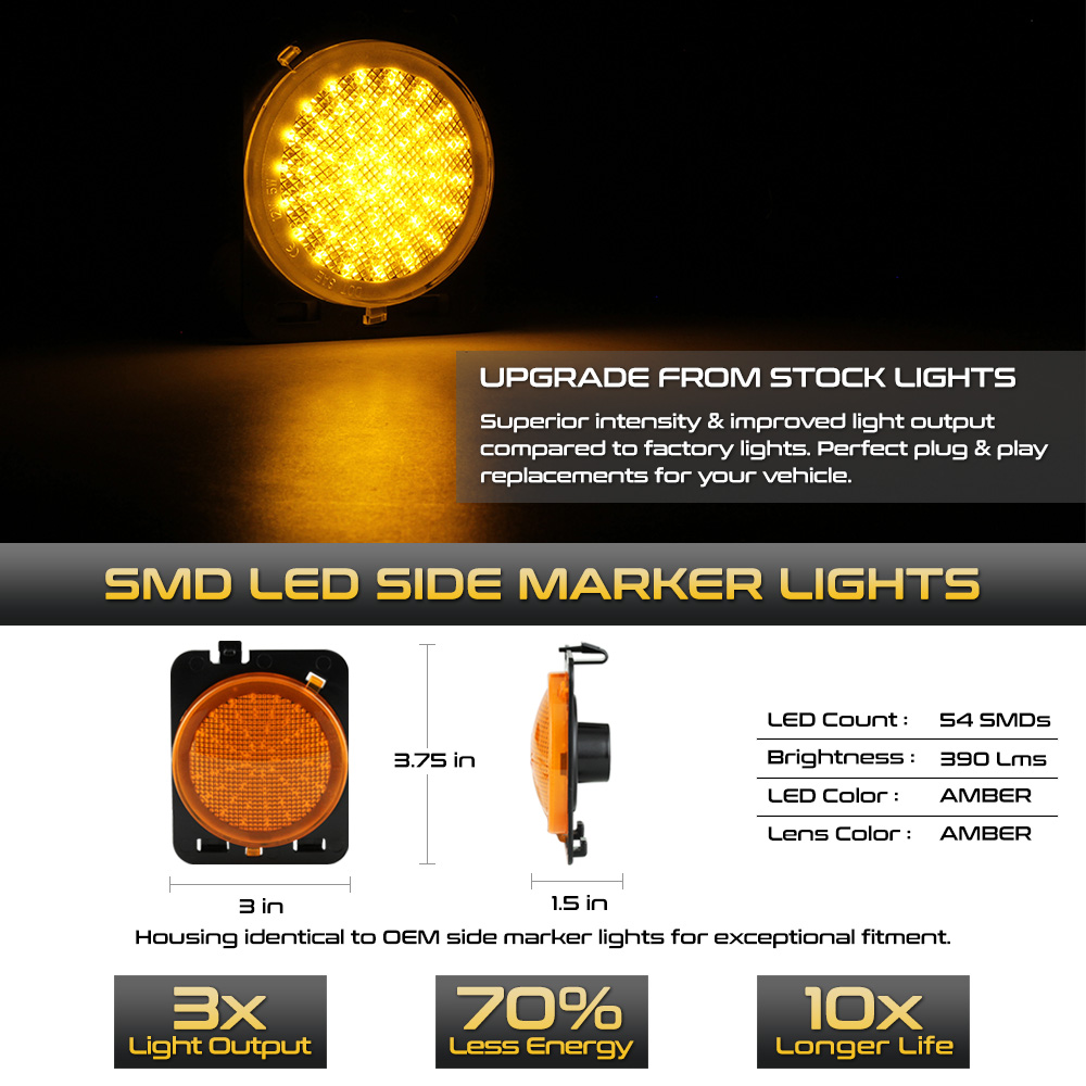 07-18 Jeep Wrangler JK Amber LED Side Marker Lights - LAC-SML-JWA07-AM-AMB