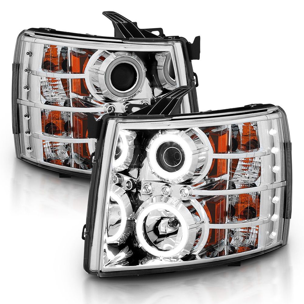 2007-2014 Chevy Silverado Angel Eye Halo LED Projector Headlights ...
