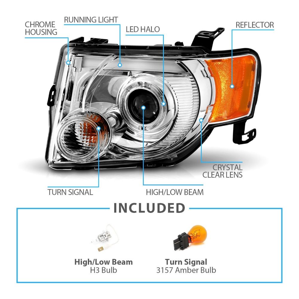 08-12 Ford Escape LED DRL Halo Projector Headlights - Chrome