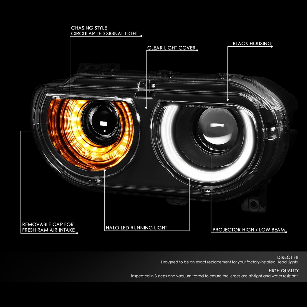 08-14 Dodge Challenger LED Sequential Signal+Ram Air Intake Headlight