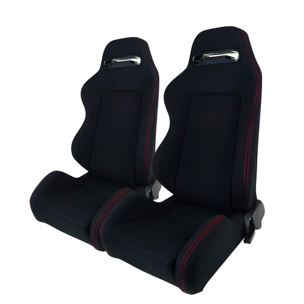 Pair JDM Red Stitching Black Racing Seats w/Sliders
