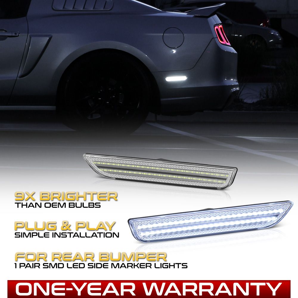 10-14 Ford Mustang Rear Bumper White LED Side Marker Lights - Clear ...