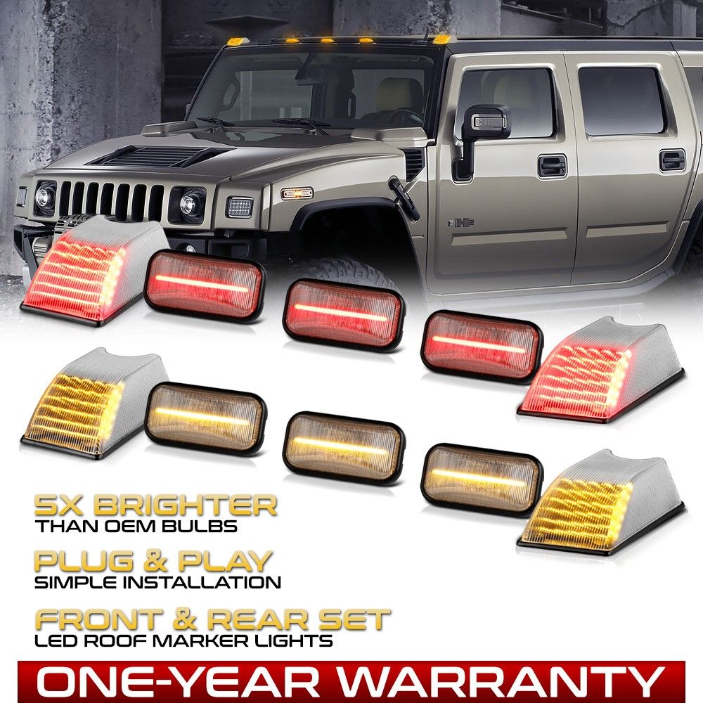 10Pcs Clear Lens Roof Running LED Lights For 2003-2009 Hummer H2