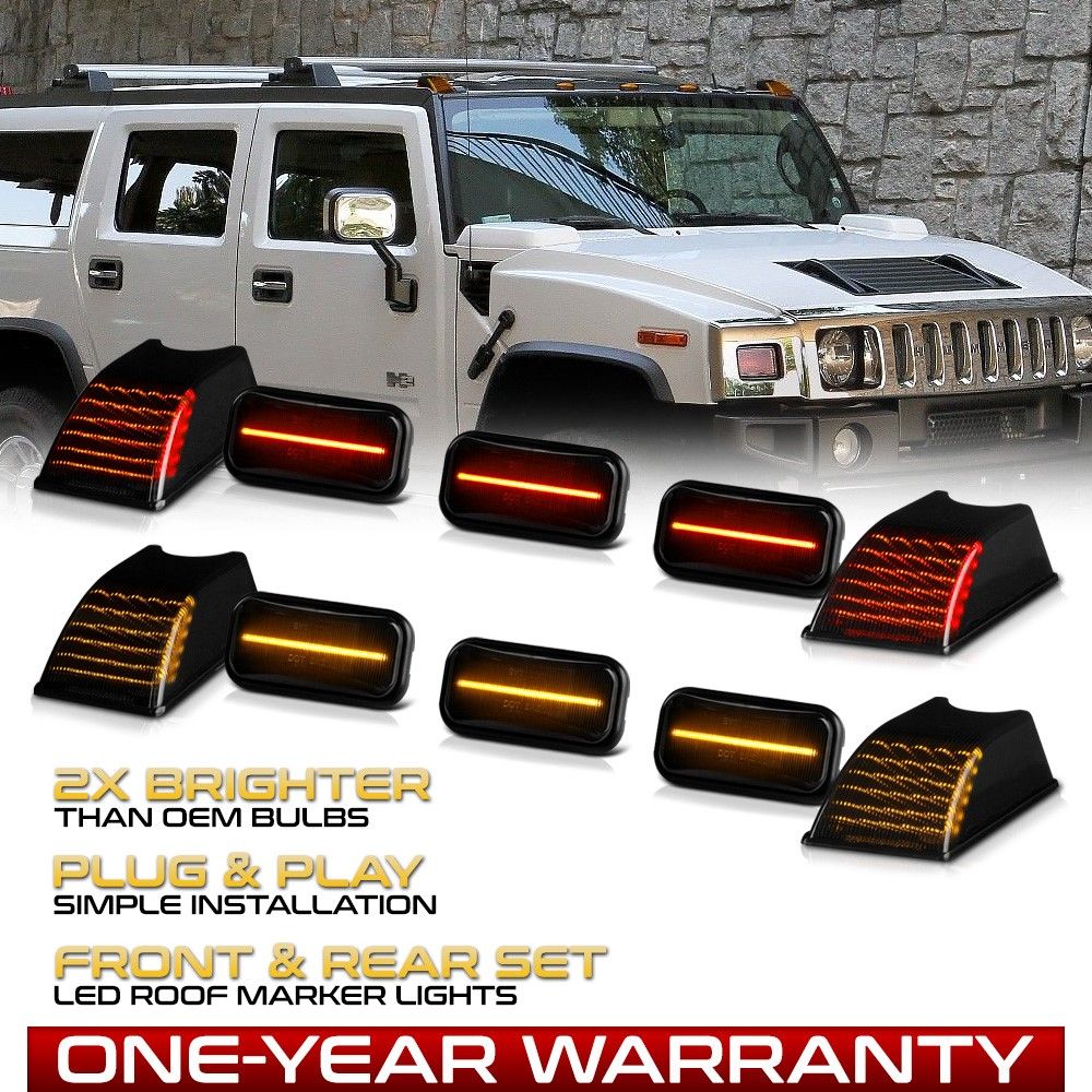 10Pcs Smoked Lens Roof Running LED Lights For 2003-2009 Hummer H2