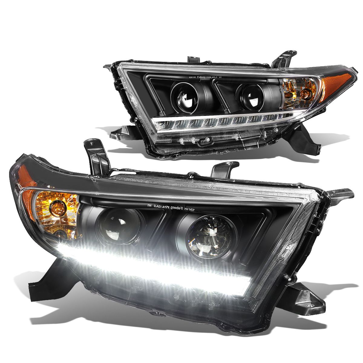 11-13 Toyota Highlander LED DRL Strip Projector Headlights - Black
