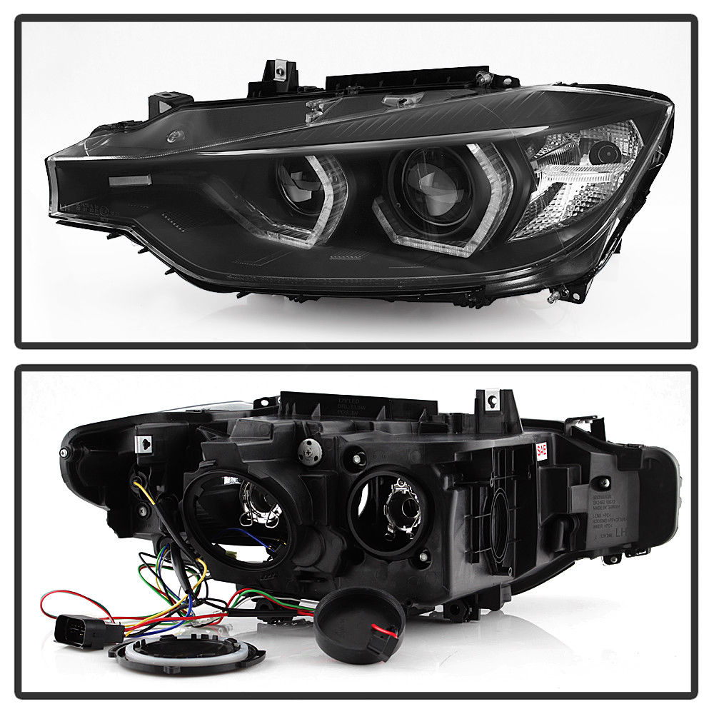 12-15 BMW 3-Series F30 Halo LED DRL Projector Headlights - Black