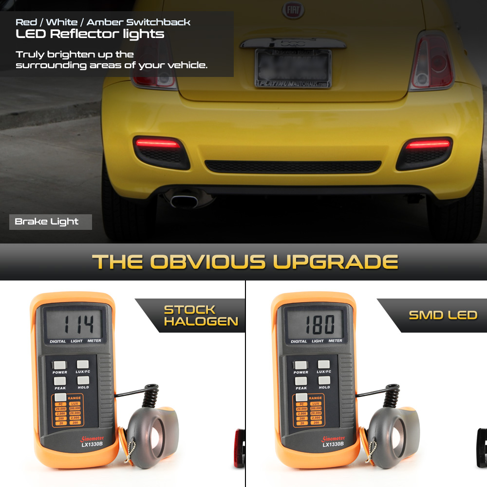 12-16 Fiat 500 Sport Smoked LED Rear Reflector Lights [DRL/Reverse/Turn ...