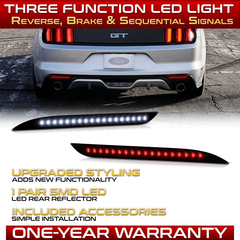 15-17 Ford Mustang Sequential Signal LED Rear Reflector Lights - Smoked ...