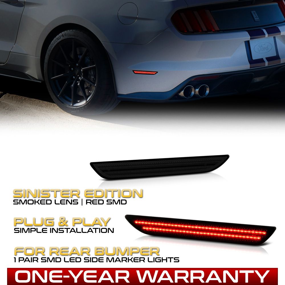 15-22 Ford Musgtang Rear Bumper Red LED Side Marker Lights - Smoked ...