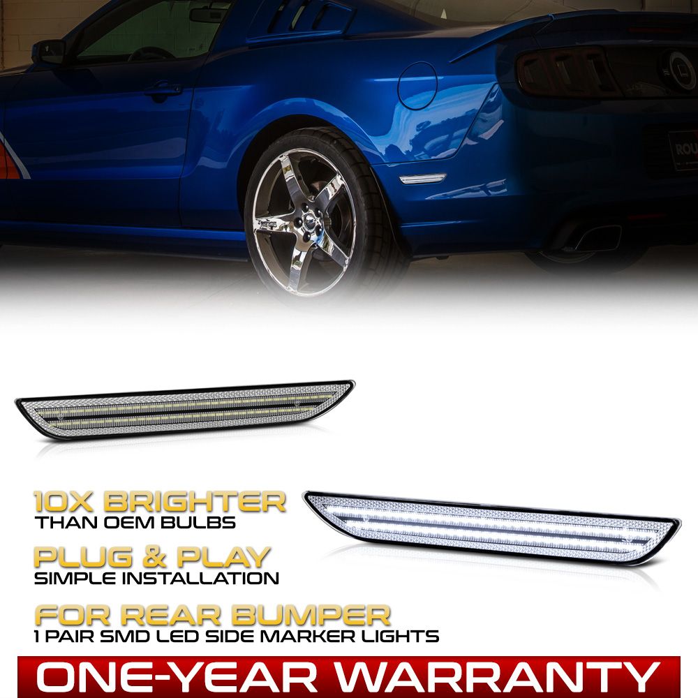 15-22 Ford Musgtang Rear Bumper White LED Side Marker Lights - Clear ...