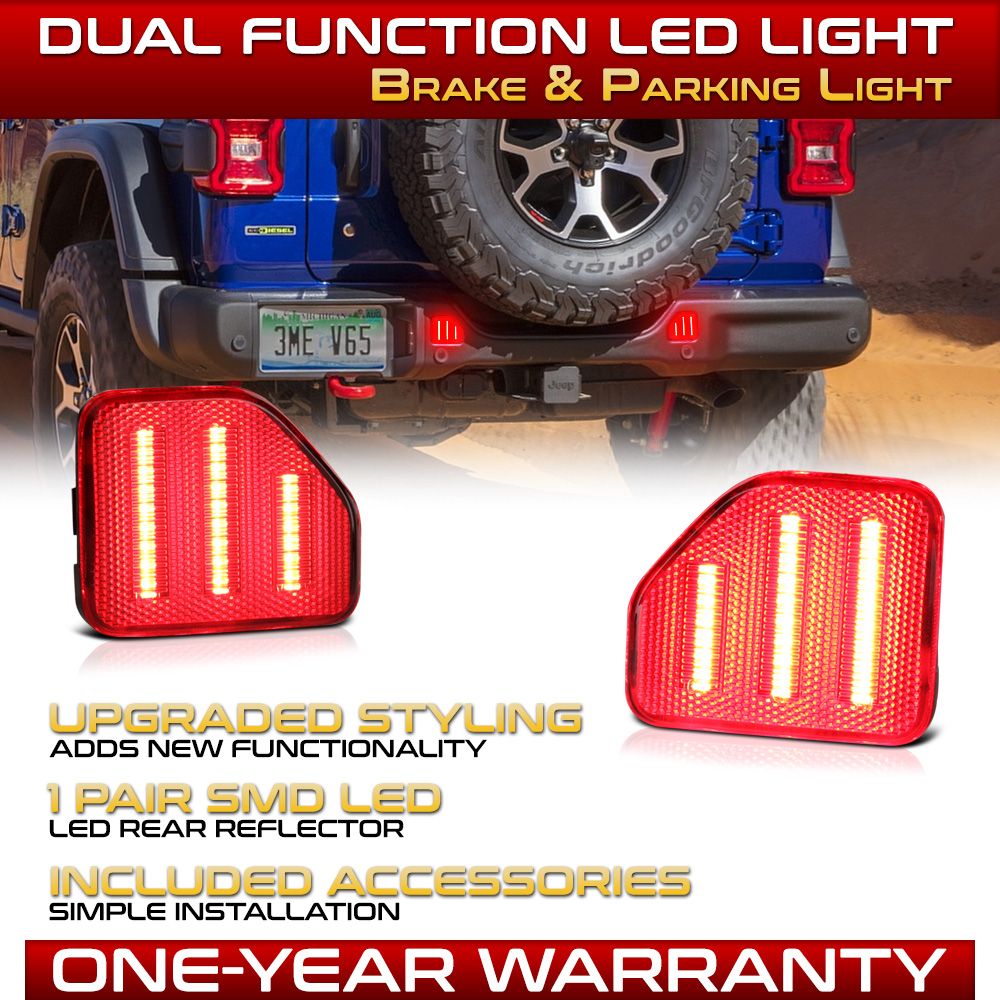 18-22 Jeep Wrangler JL Red LED Rear Reflector Lights - LAC-RFT-RR ...
