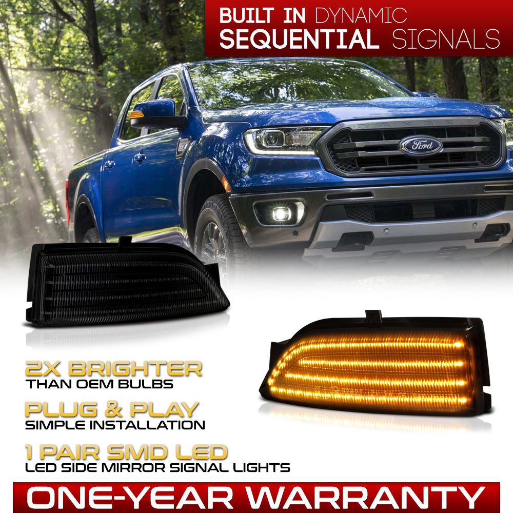 19-22 Ford Ranger Sequential Amber LED Side Mirror Lights - Smoked ...