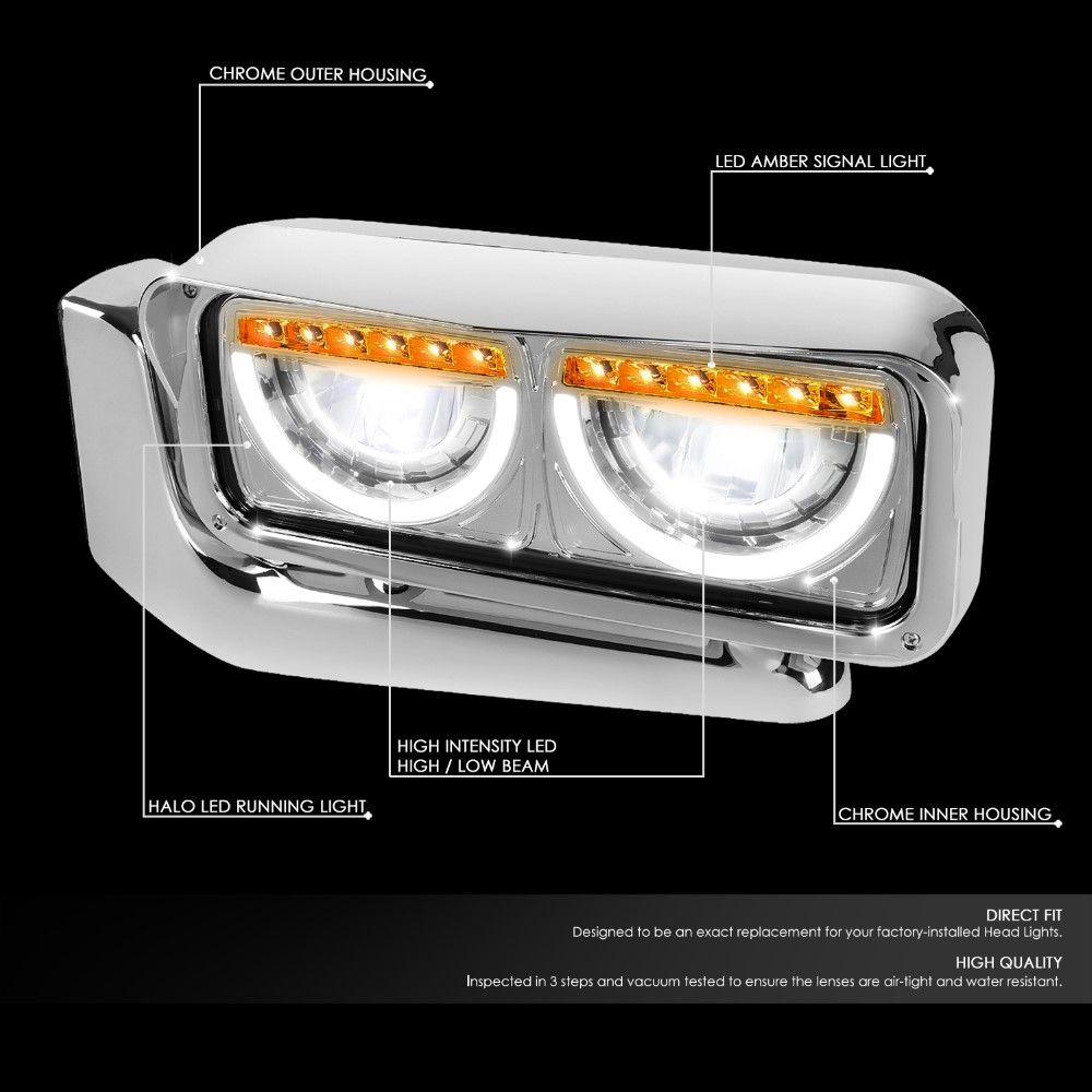 1981-2021 Peterbilt 359 379 389 LED Halo Ring DRL + Signal Headlights ...