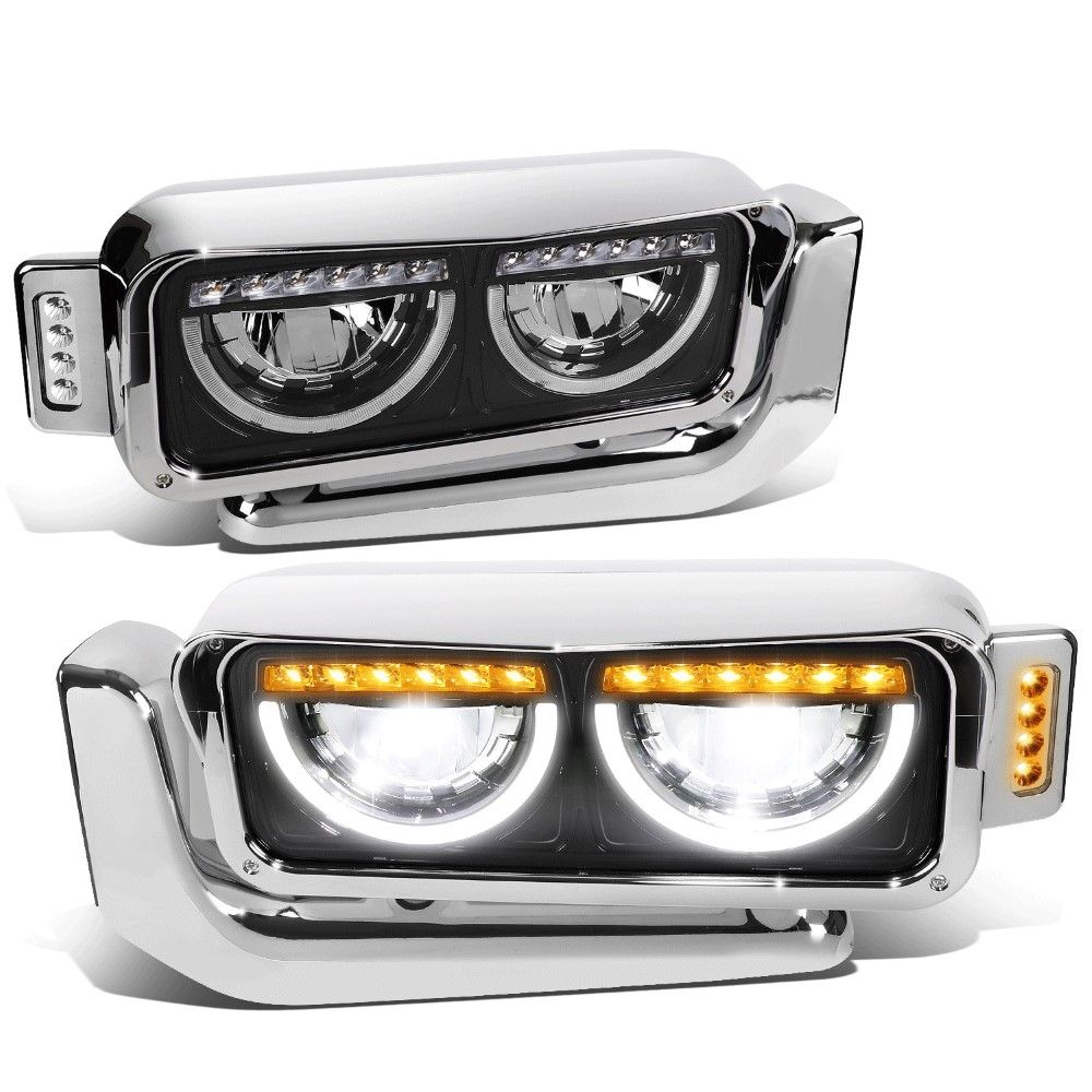 1981-2021 Peterbilt 359 379 389 LED Halo Ring DRL + Signal Headlights ...