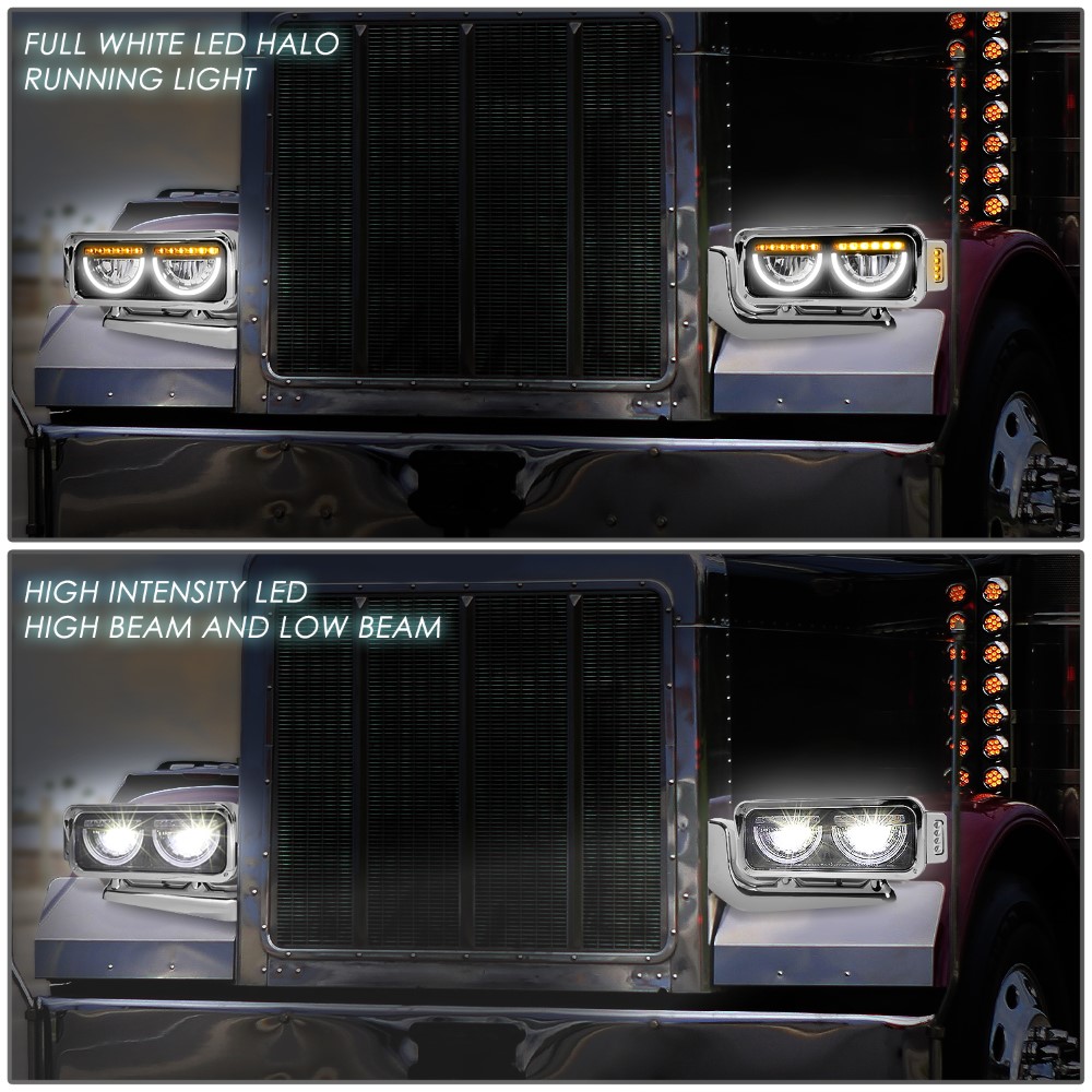 1981-2021 Peterbilt 359 379 389 LED Halo Ring DRL + Signal Headlights ...