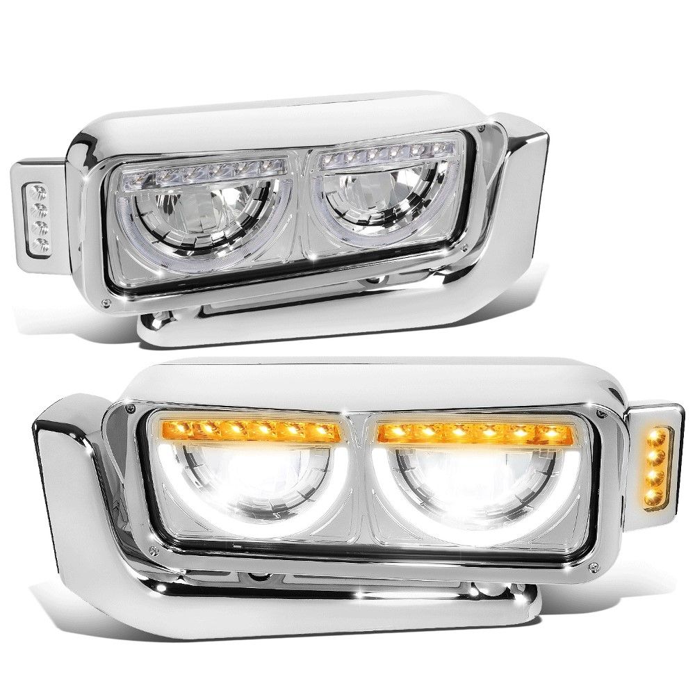 1981-2021 Peterbilt 359 379 389 LED Halo Ring DRL + Signal Headlights ...