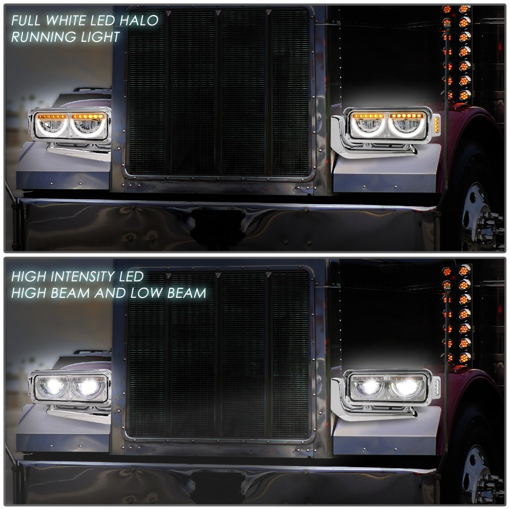 1981-2021 Peterbilt 359 379 389 LED Halo Ring DRL + Signal Headlights ...