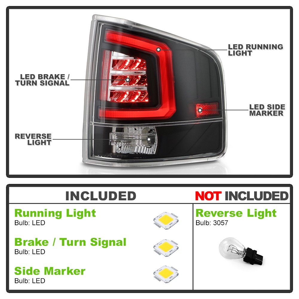 1994-2004 Chevy S10 / GMC Sonoma Black Housing LED Tube Tail Lights ...