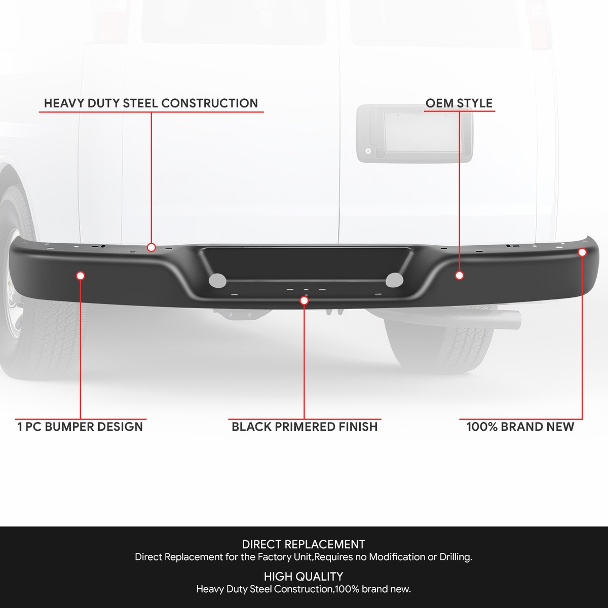 1996-2023 Chevrolet Express/GMC Savana 1500 2500 3500 Black Rear Bumper ...