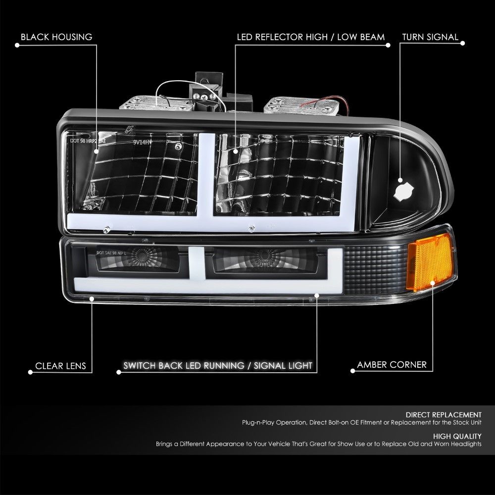 1998-2004 Chevrolet Blazer/S10 F-Shape LED DRL Switchback Headlights ...