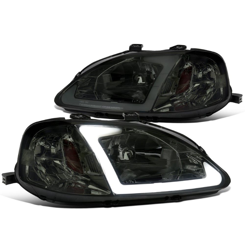 Spec-D 1999-2000 Civic OE-Style Headlights w/ LED DRL Bar - Smoked Lens ...