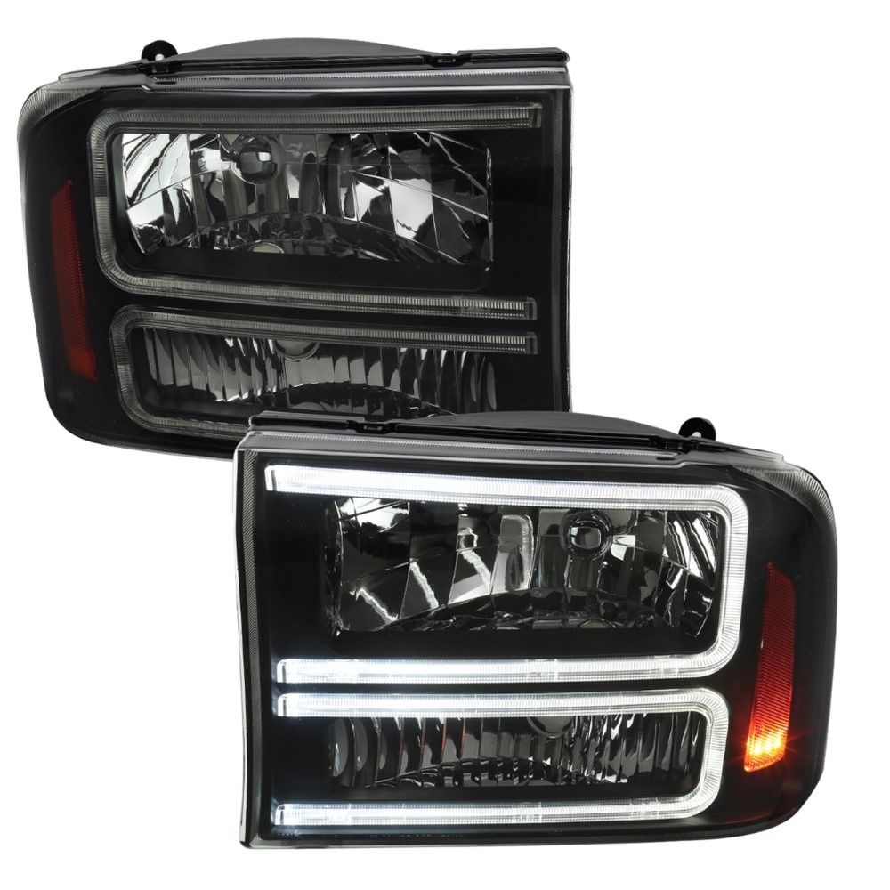 1999-2004 Ford F-250-F550 Euro OE-Style Headlights w/ Dual LED C Bar ...
