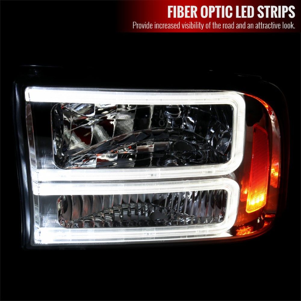 1999-2004 Ford F-250-F550 Euro OE-Style Headlights w/ Dual LED C Bar ...