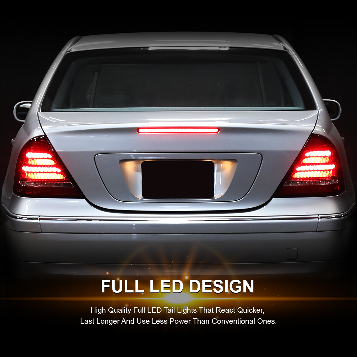SPEC D 2001 2004 Mercedes Benz C Class W203 SMD LED Tail Lights w Sequential Turn Signal Red LT BW20300RLED SQ TM