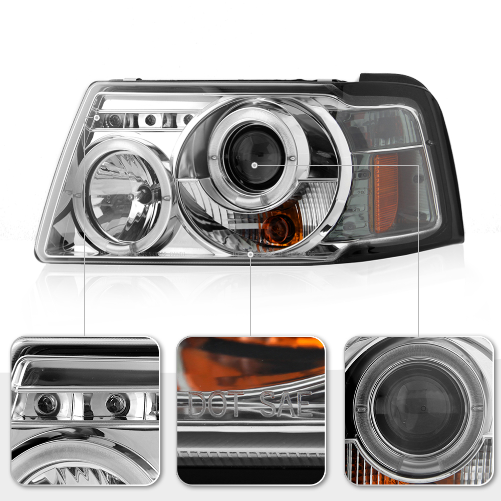 2001-2011 Ford Ranger Angel Eye Halo & LED Projector Headlights - Chrome