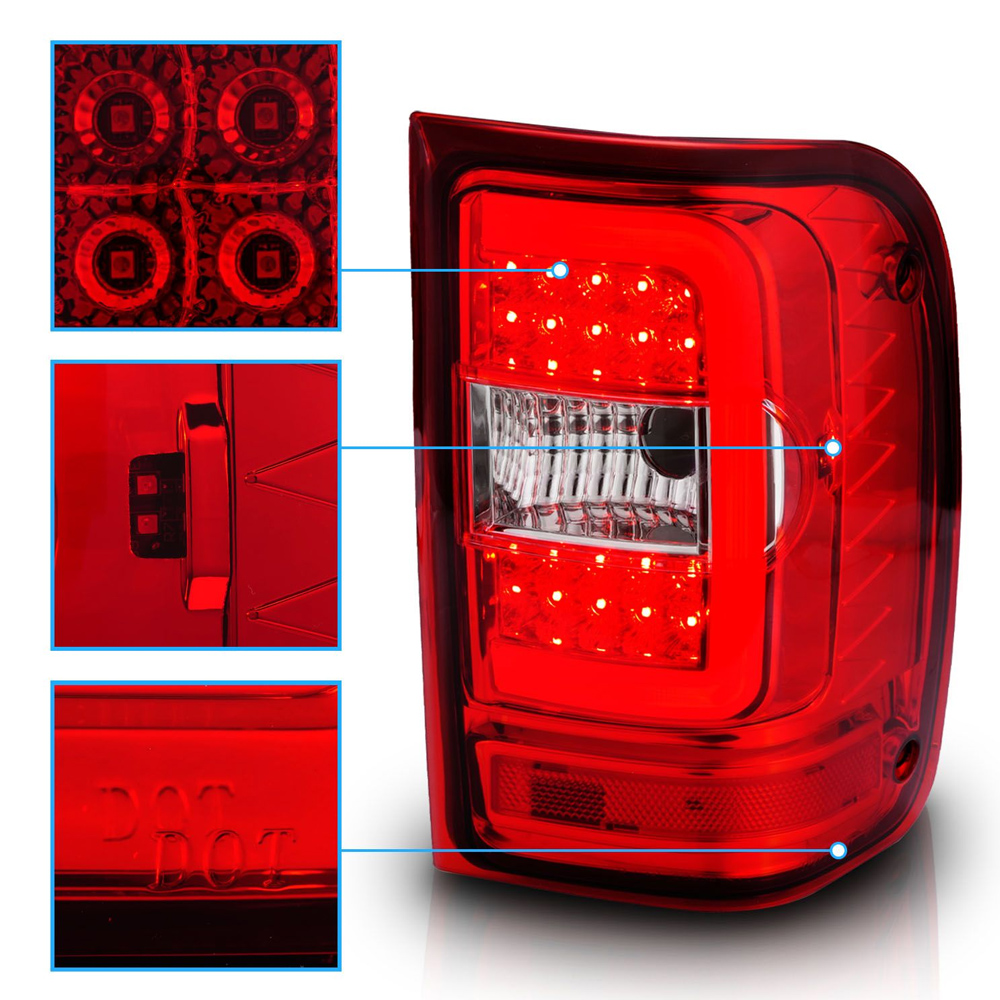 2001-2011 Ford Ranger C-Tube Optic-Style LED Tail Lights - Red Clear 03 ...