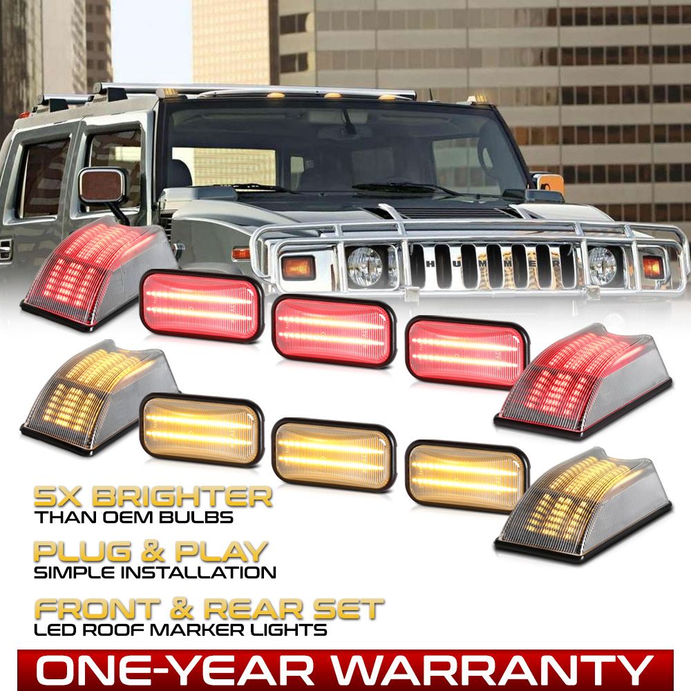 2003-2009 Hummer H2 Amber & Red LED Roof Clearance Lights - Clear - LAC ...