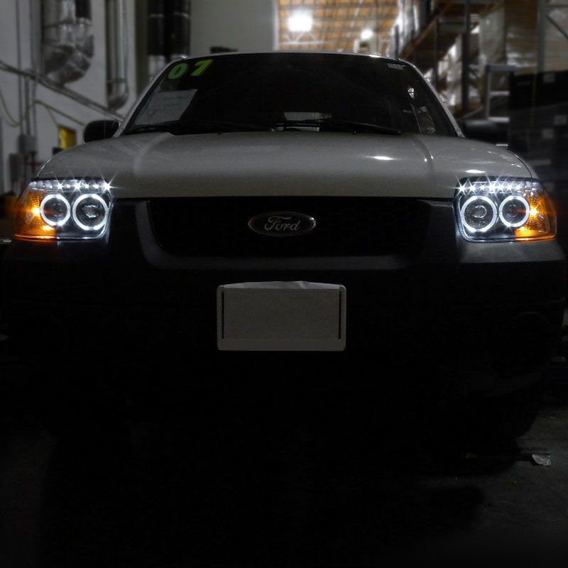 2005-2007 Ford Escape Dual Halo w/LED Light Projector Headlights - Black