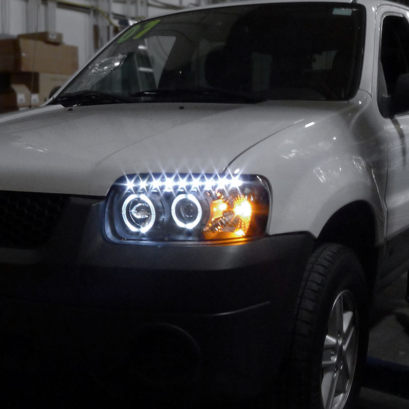 2005-2007 Ford Escape Dual Halo w/LED Light Projector Headlights - Black