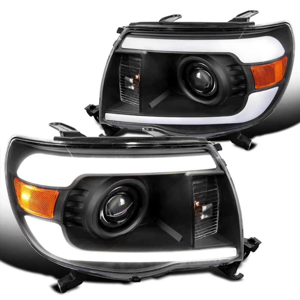 2005-2011 Toyota Tacoma LED Tube Projector Headlights Headlamps - Black ...