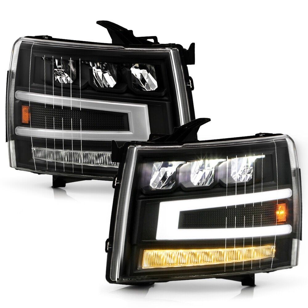 2007-2013 Chevrolet Silverado Full LED Reflector Black Headlights w ...