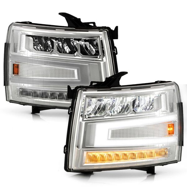 2007-2013 Chevrolet Silverado Full LED Reflector Chrome Headlights w ...