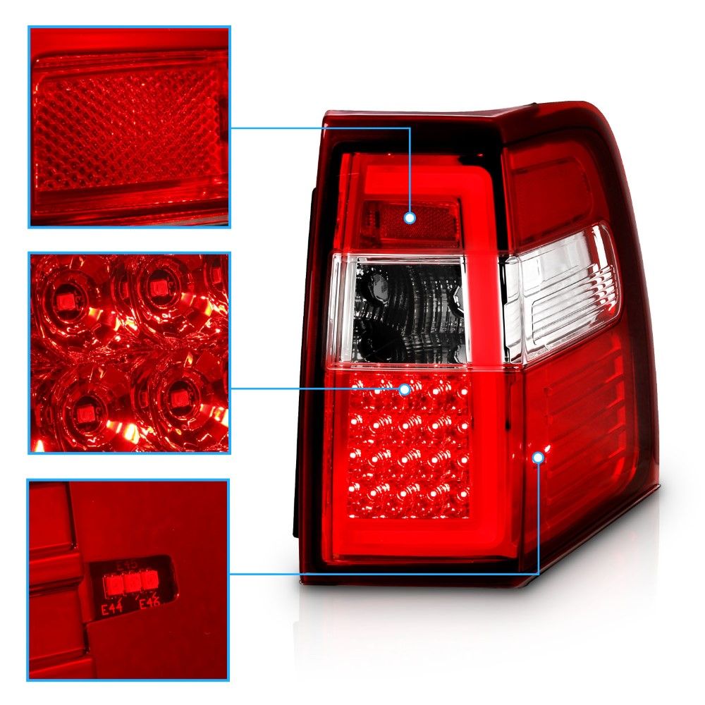 2007-2017 Ford Expedition C-Bar Style LED Tail Light Set - Red Lens