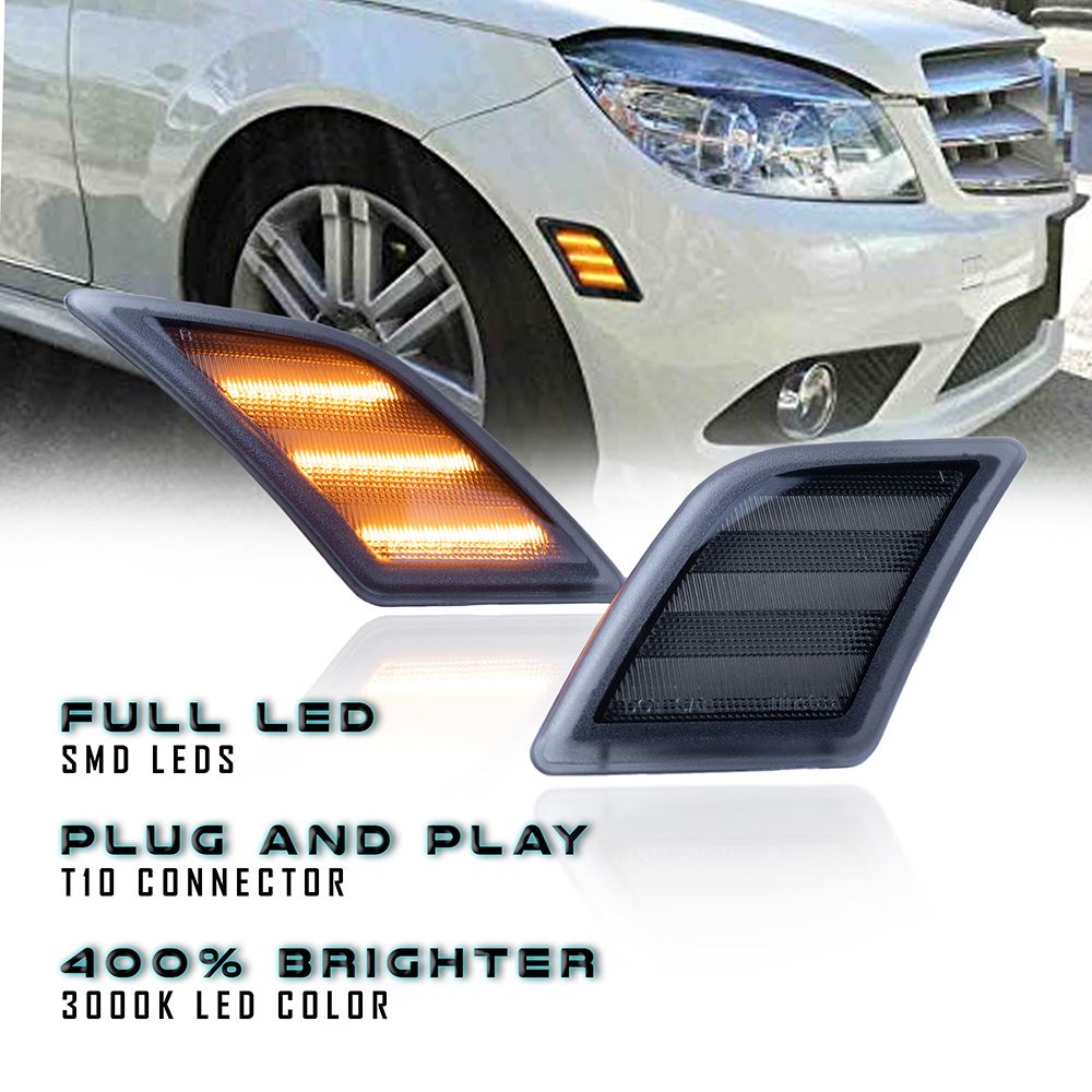 2008-2011 Mercedes Benz W204 C300 C350 C63 Front LED Side Marker Lights ...