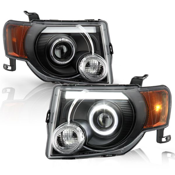 2008-2012 Ford Escape SUV Black Housing LED Tube Halo Projector Headlights