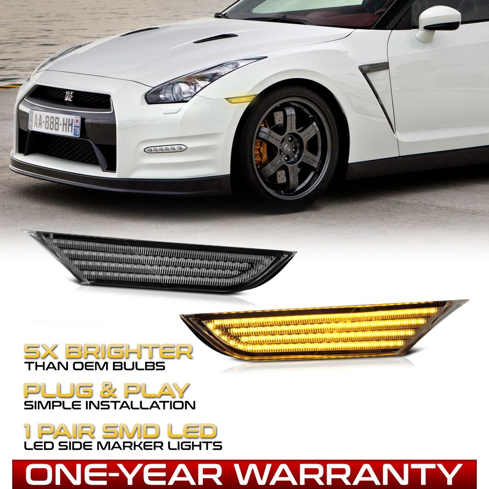 2008-2022 Nissan GTR R35 Amber LED Side Marker Lights - Clear Lens ...
