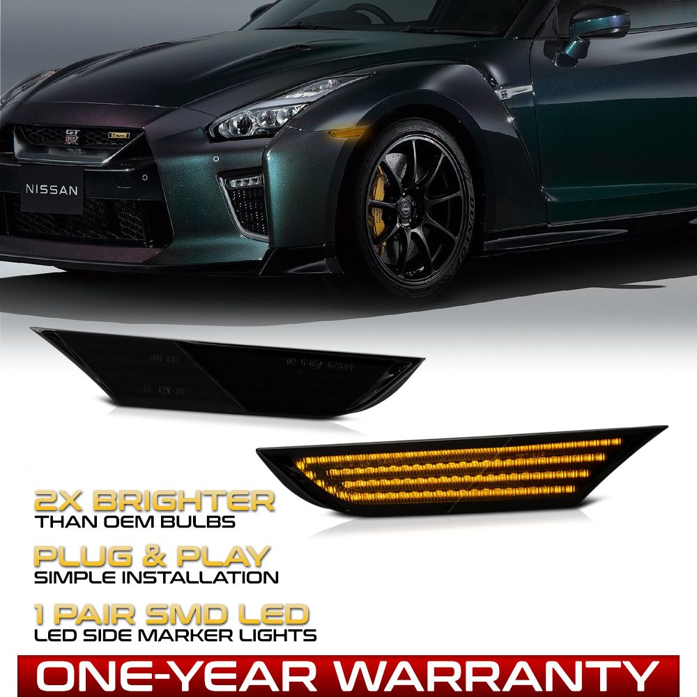 2008-2022 Nissan GTR R35 Amber LED Side Marker Lights - Smoked Lens ...