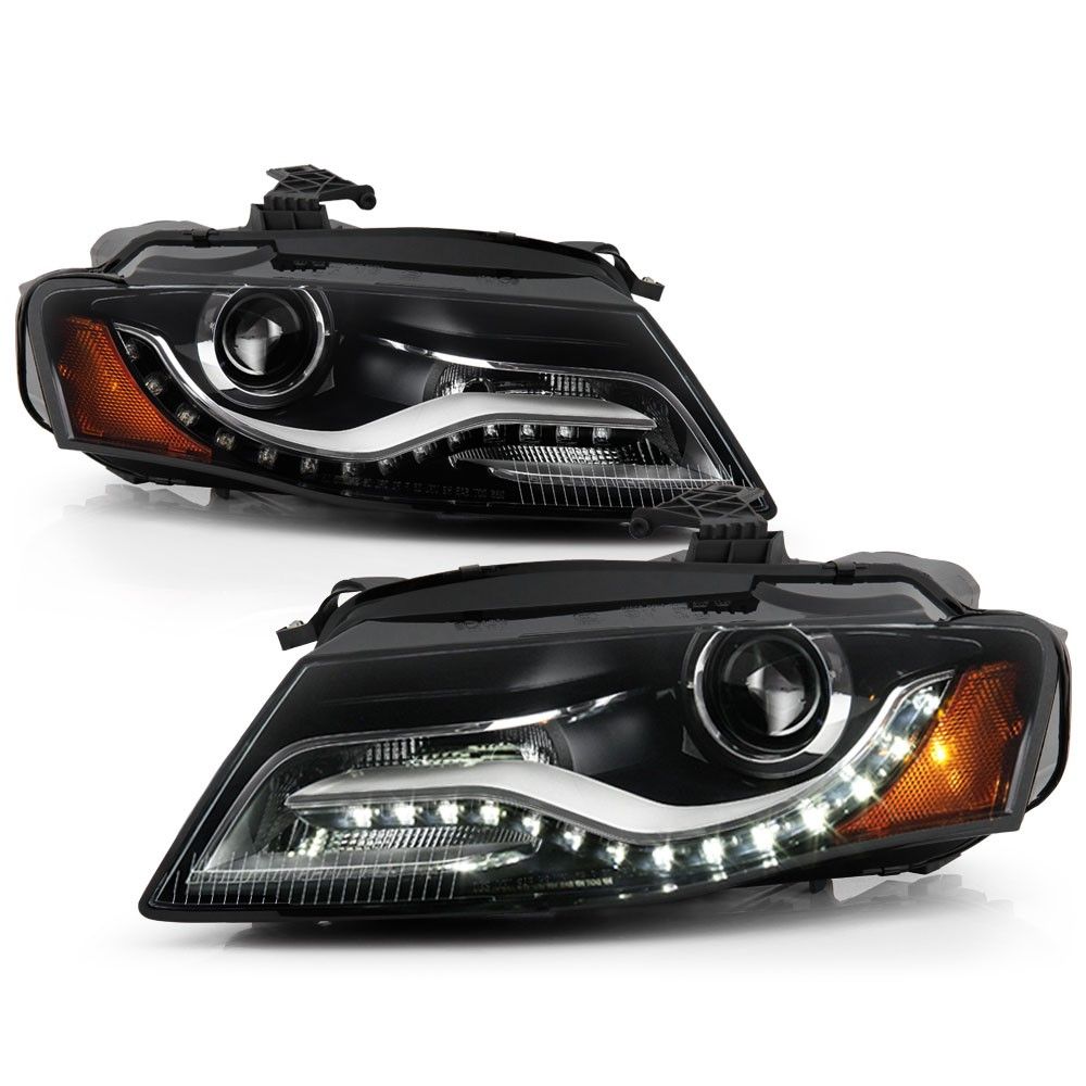 2009 2010 Audi A4 B8 HID Xenon Non AFS LED DRL Projector Headlights Black Housing PRO JH AA409 HID OE L R