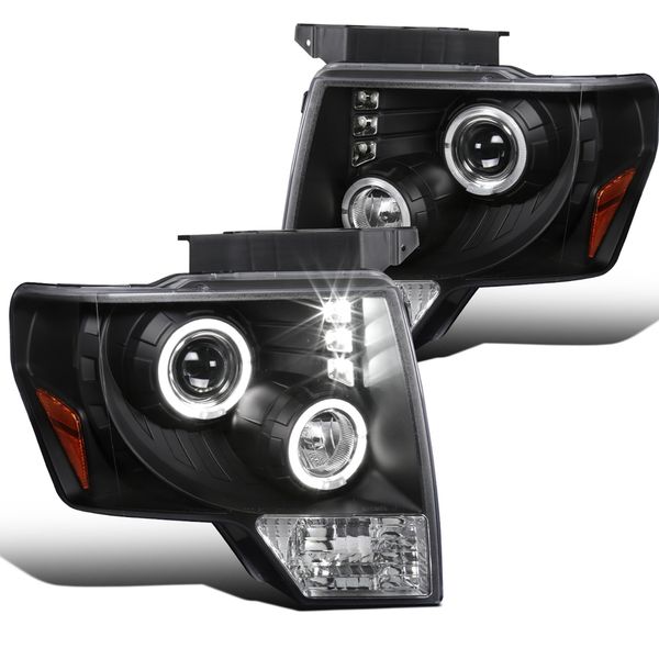 2009-2011 Ford F150 Dual Halo & LED Projector Headlights - Black