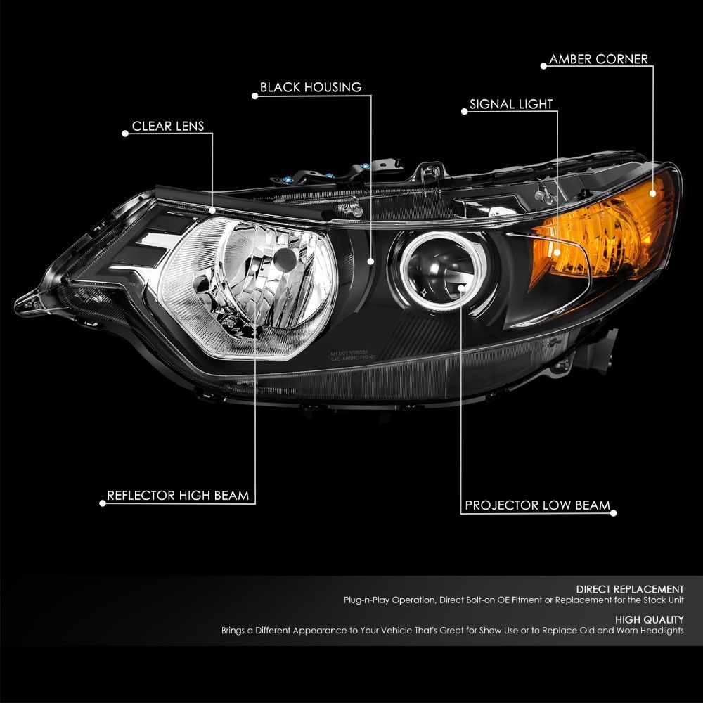 2009-2014 Acura TSX Black Projector HID Headlight - Driver Side - OEM ...