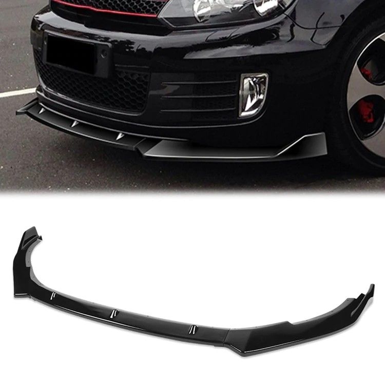 2010-2013 Volkswagen Golf MK6 GTI Front Bumper Lip 3-Pieces Glossy Black
